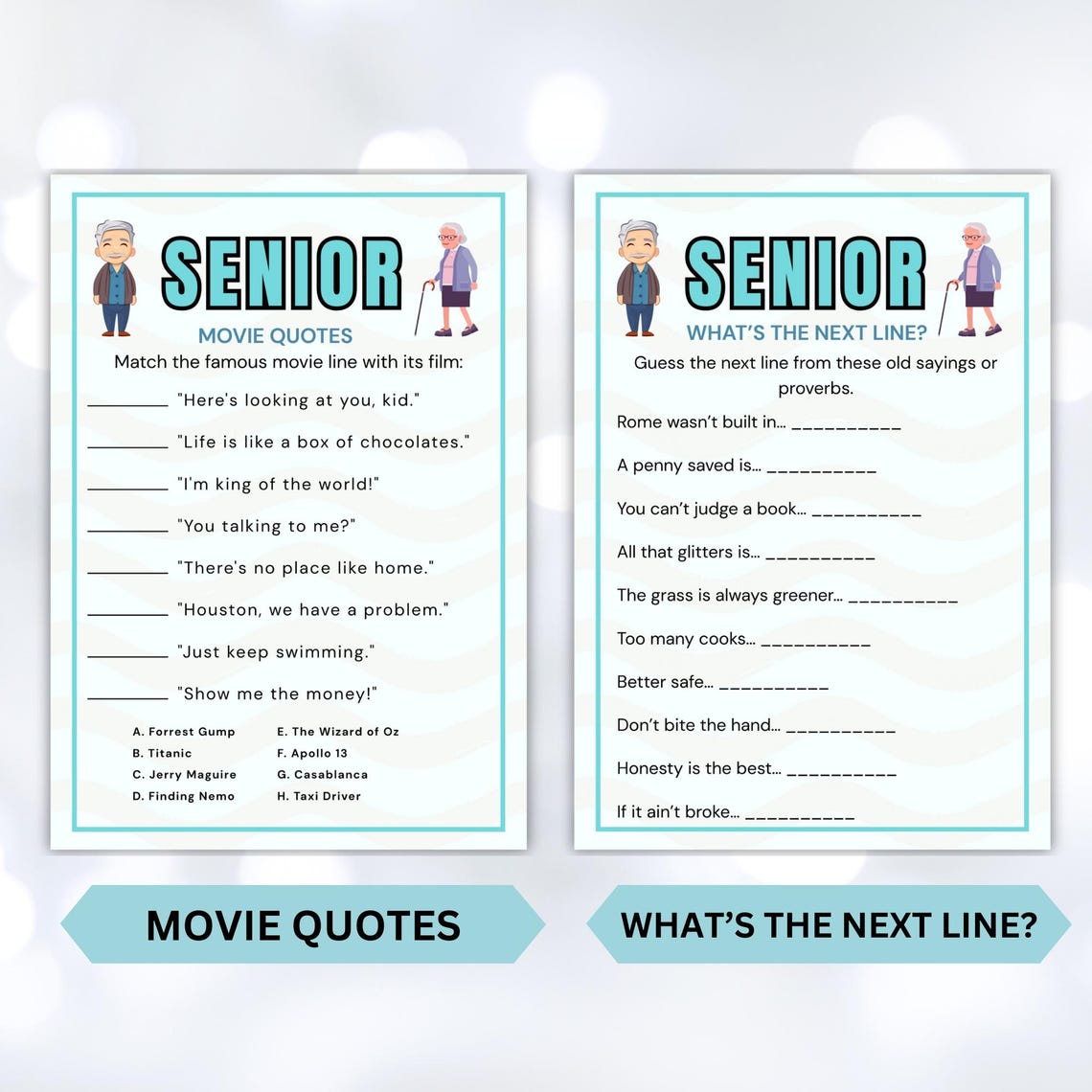 Senior Games Bundle Printable, Fun Brain Games for Seniors, Memory Dice ...
