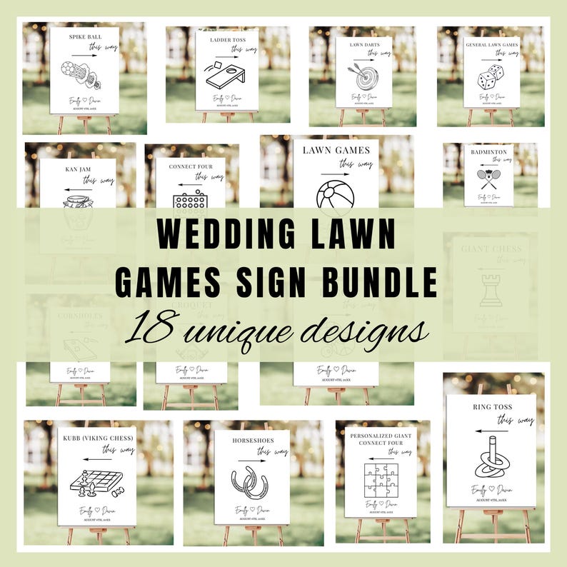 Wedding Lawn Games Sign Bundle, Minimalist Yard Game Signs, Reception ...