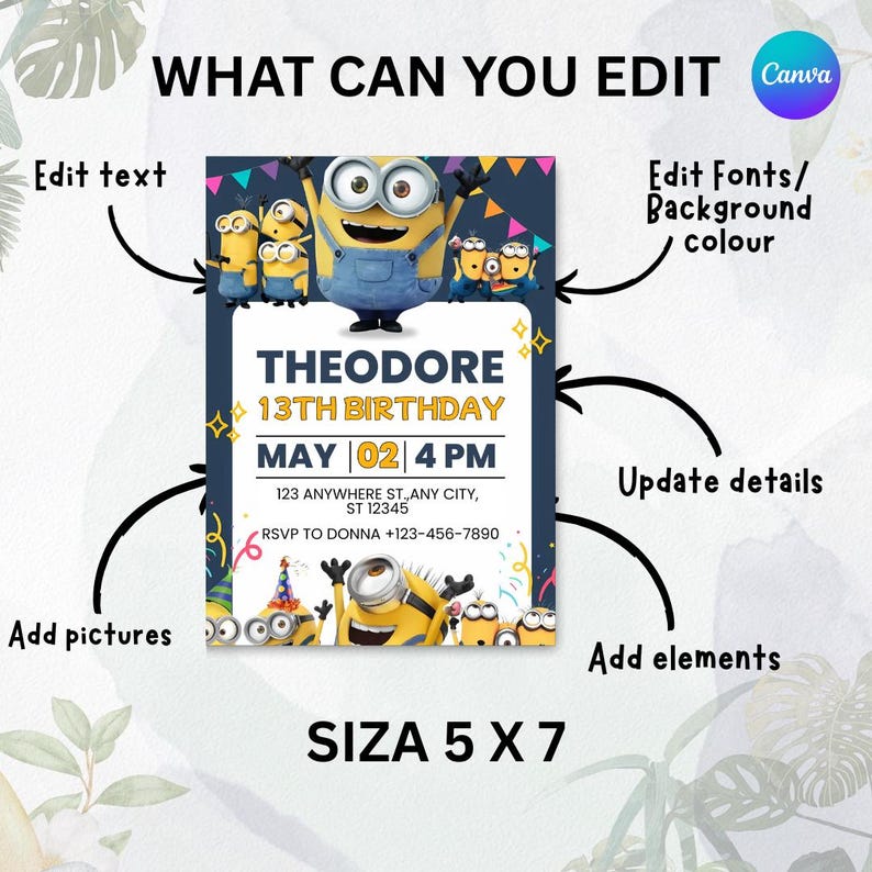 Editable Minion Birthday Invitation for Kids | Custom Canva Template ...
