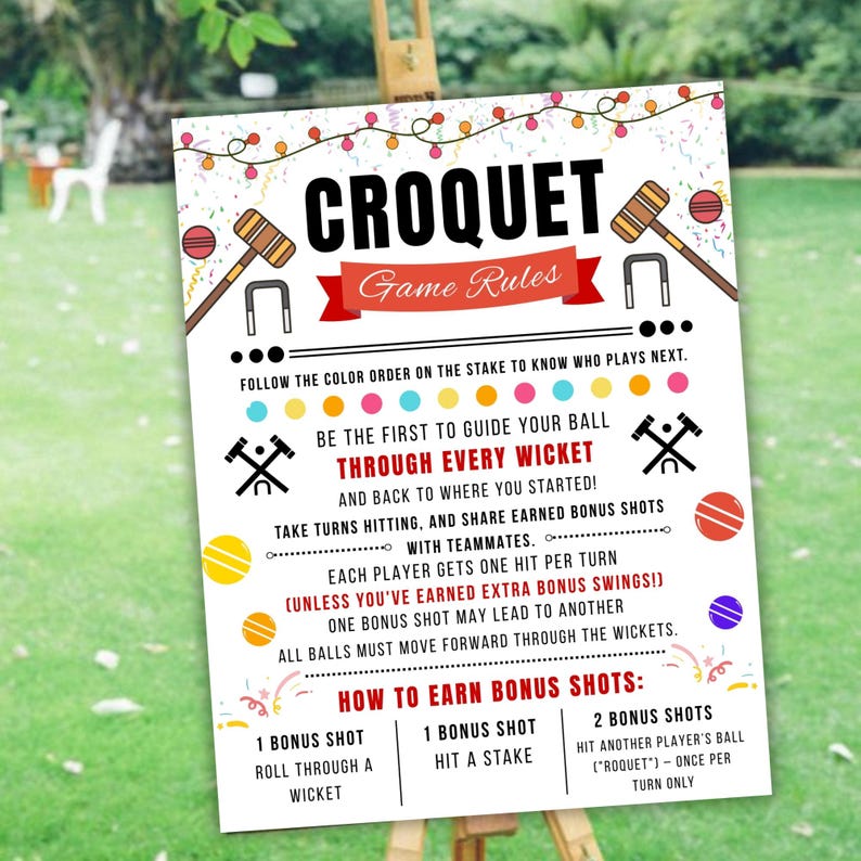 Croquet Rules, Croquet Sign, Yard Games, Wedding Lawn Games, Party ...