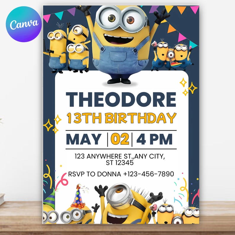 Editable Minion Birthday Invitation for Kids | Custom Canva Template ...