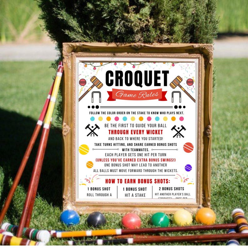Croquet Rules, Croquet Sign, Yard Games, Wedding Lawn Games, Party ...