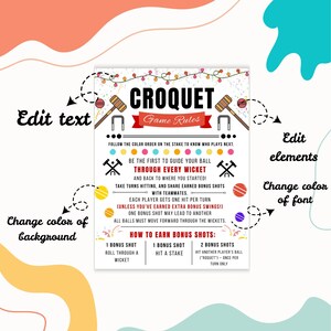 Croquet Rules, Croquet Sign, Yard Games, Wedding Lawn Games, Party ...