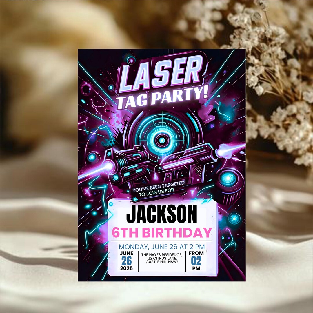Laser Tag Birthday Invitation, Neon Glow Invite for Laser Tag Party ...