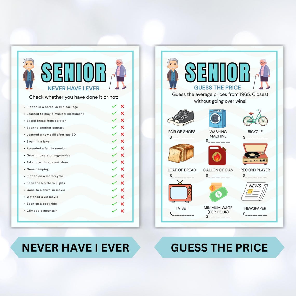 Senior Games Bundle Printable, Fun Brain Games for Seniors, Memory Dice ...