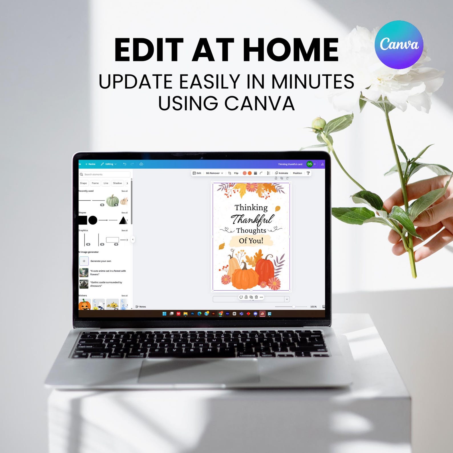 Thankful Thoughts Greeting Card Editable Canva Template Pumpkin ...