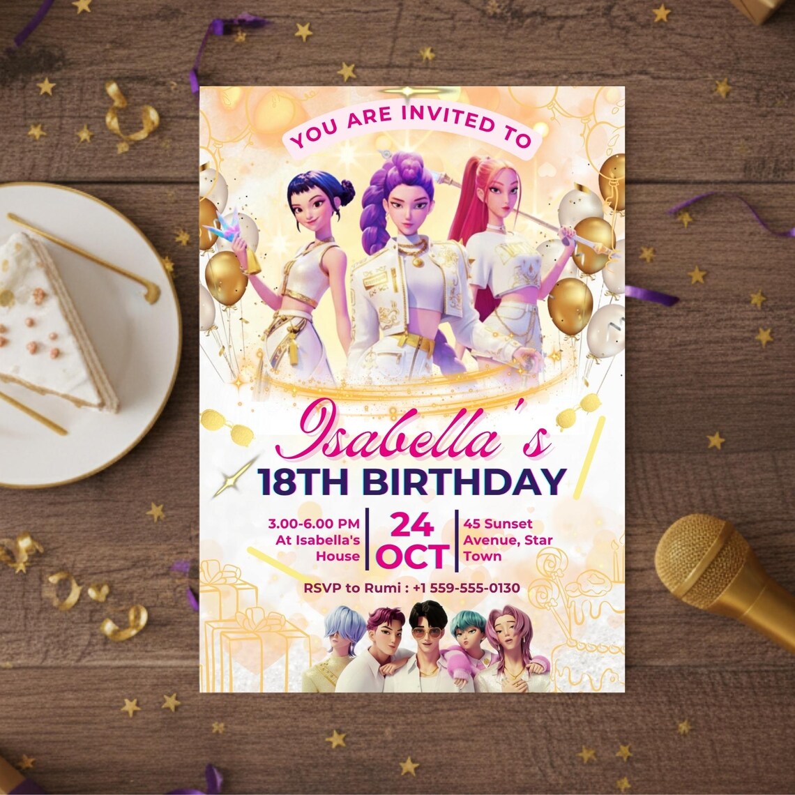 KPOP Demon Hunters Birthday Invitation, Editable Kpop Party Template ...