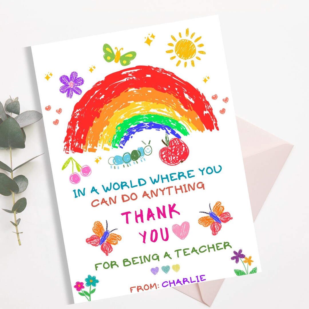 Editable Teacher Appreciation Printable Card, Rainbow Thank You Gift ...