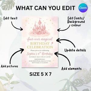 Four-ever Magical 4th Birthday Invitation, Editable Princess Castle ...