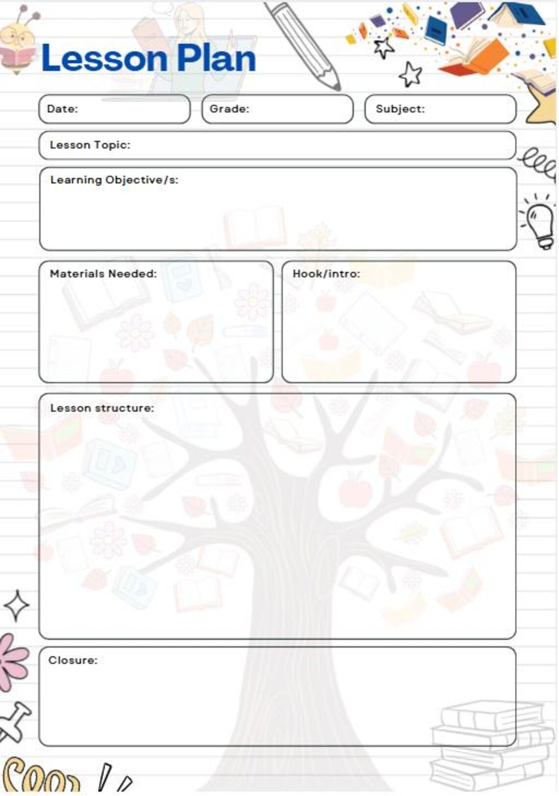 Editable Pastel Doodle Daily Lesson Plan Template - Etsy