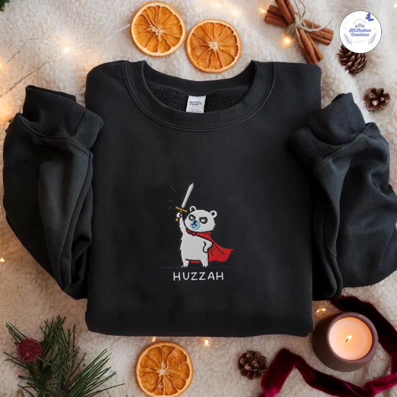 Huzzah Polar Bear Embroidered T-shirt, Embroidered Shirt, Funny ...