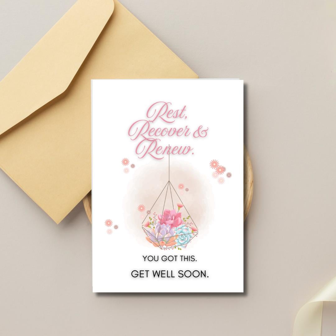 Floral Illustration Printable Get Well Soon Card Elegant Flowers ...