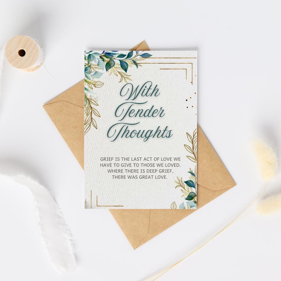 Modern Green Leaves Printable Sympathy Card Elegant Greenery Condolence ...