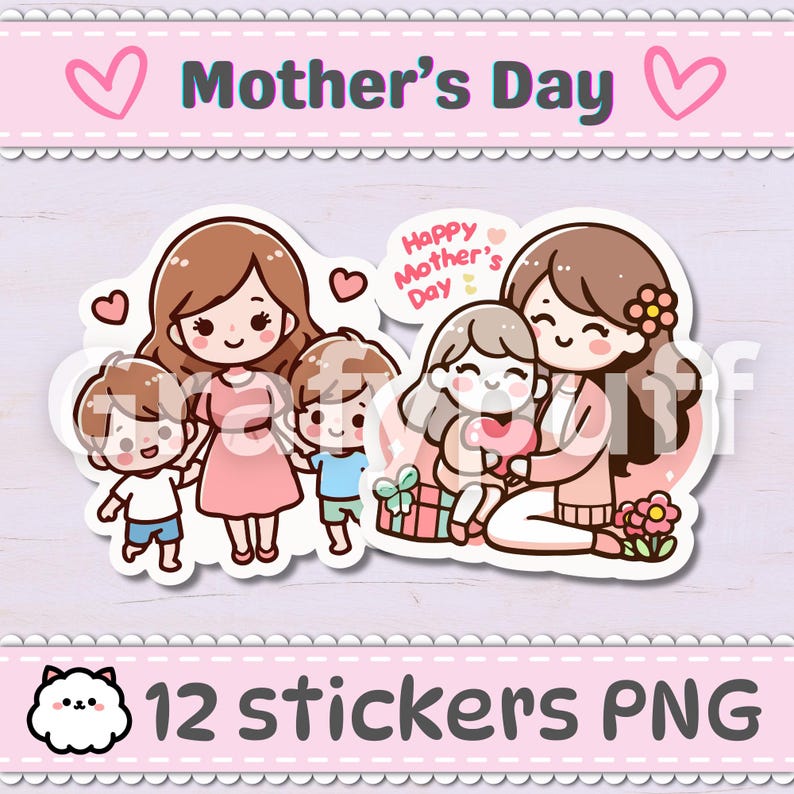 Mother’s Day Printable Stickers - 12 PNG Designs for DIY - Digital ...