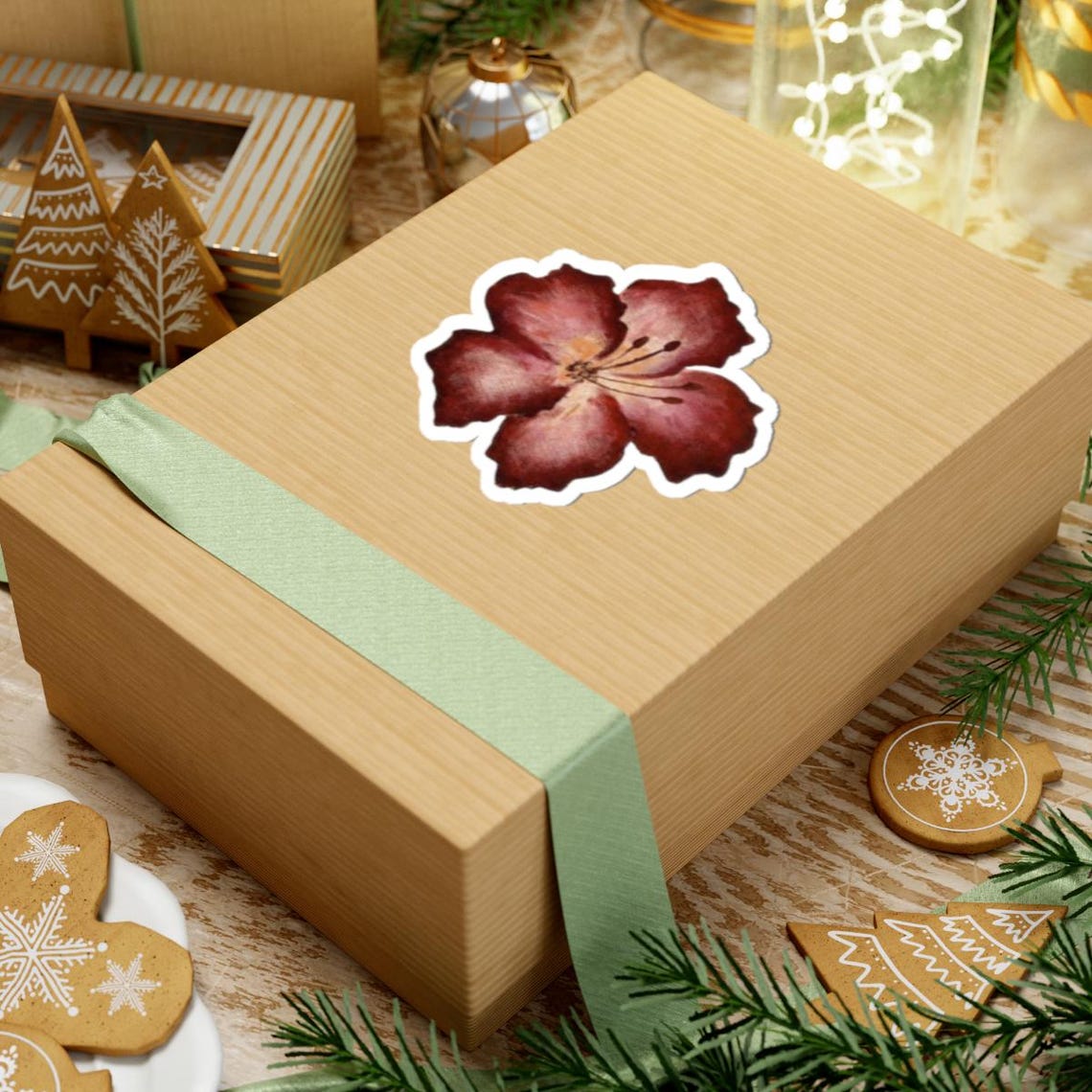 Red Flower Kiss-cut Sticker | Floral Laptop Stickers, Decal - Etsy