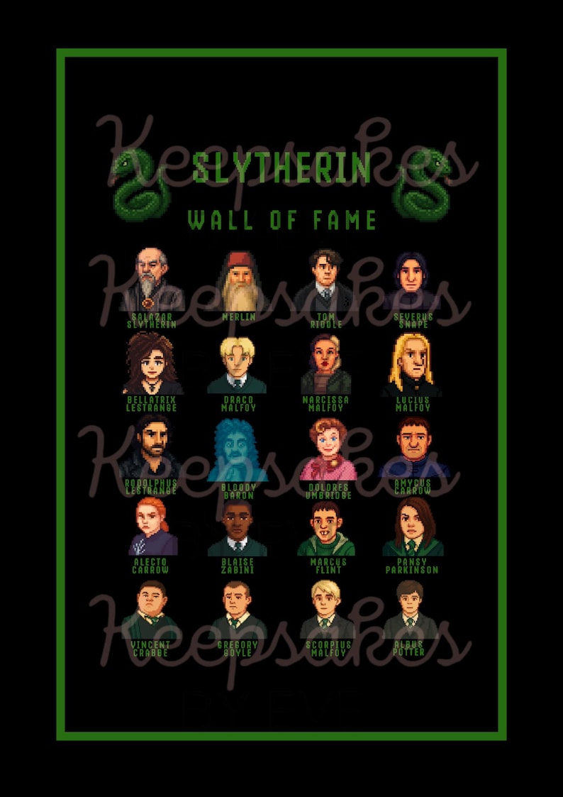 Slytherin Wall of Fame Pixel Art Print | Harry Potter Digital Download ...