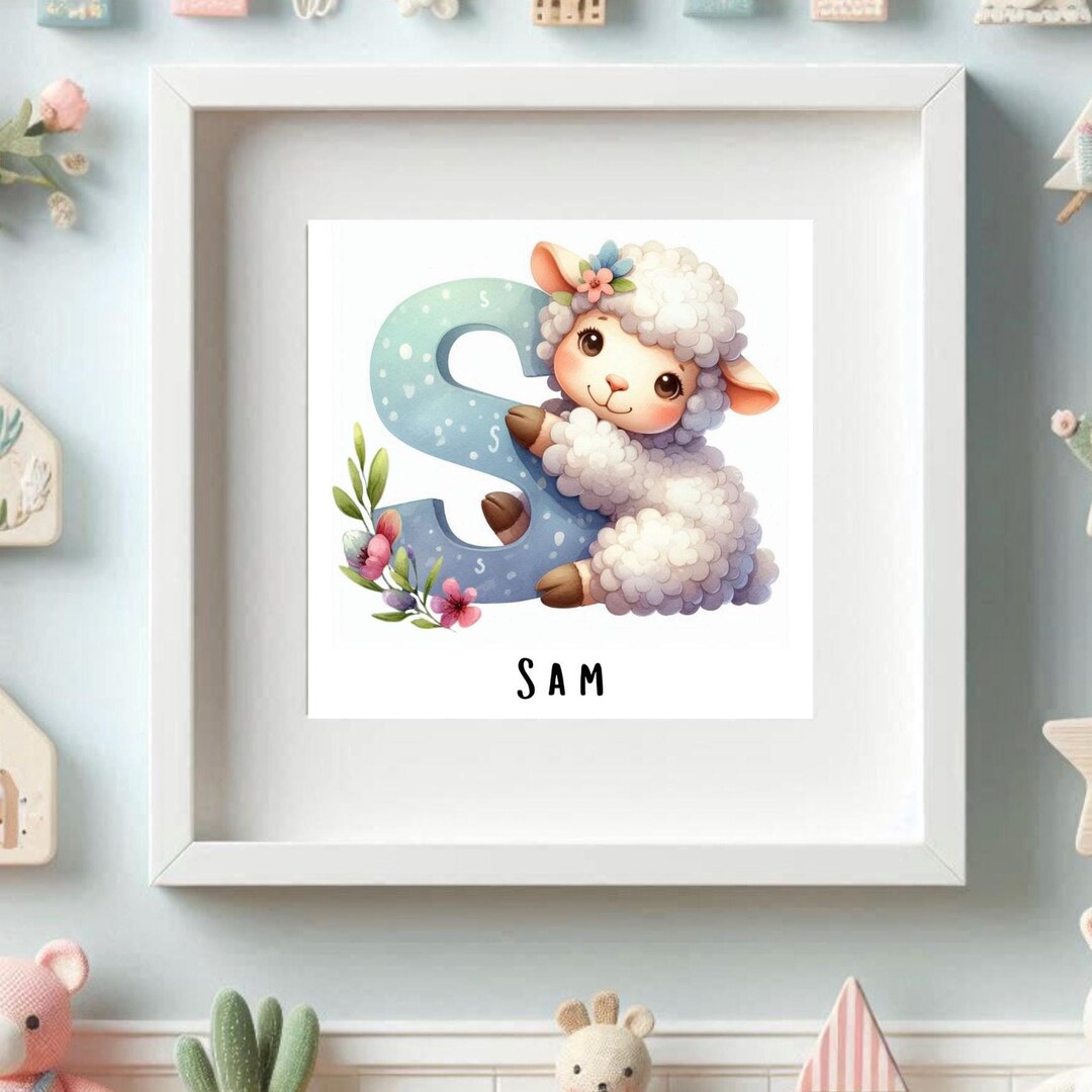 Personalized Letter S Sheep Nursery Print – Baby Room Decor (digital ...