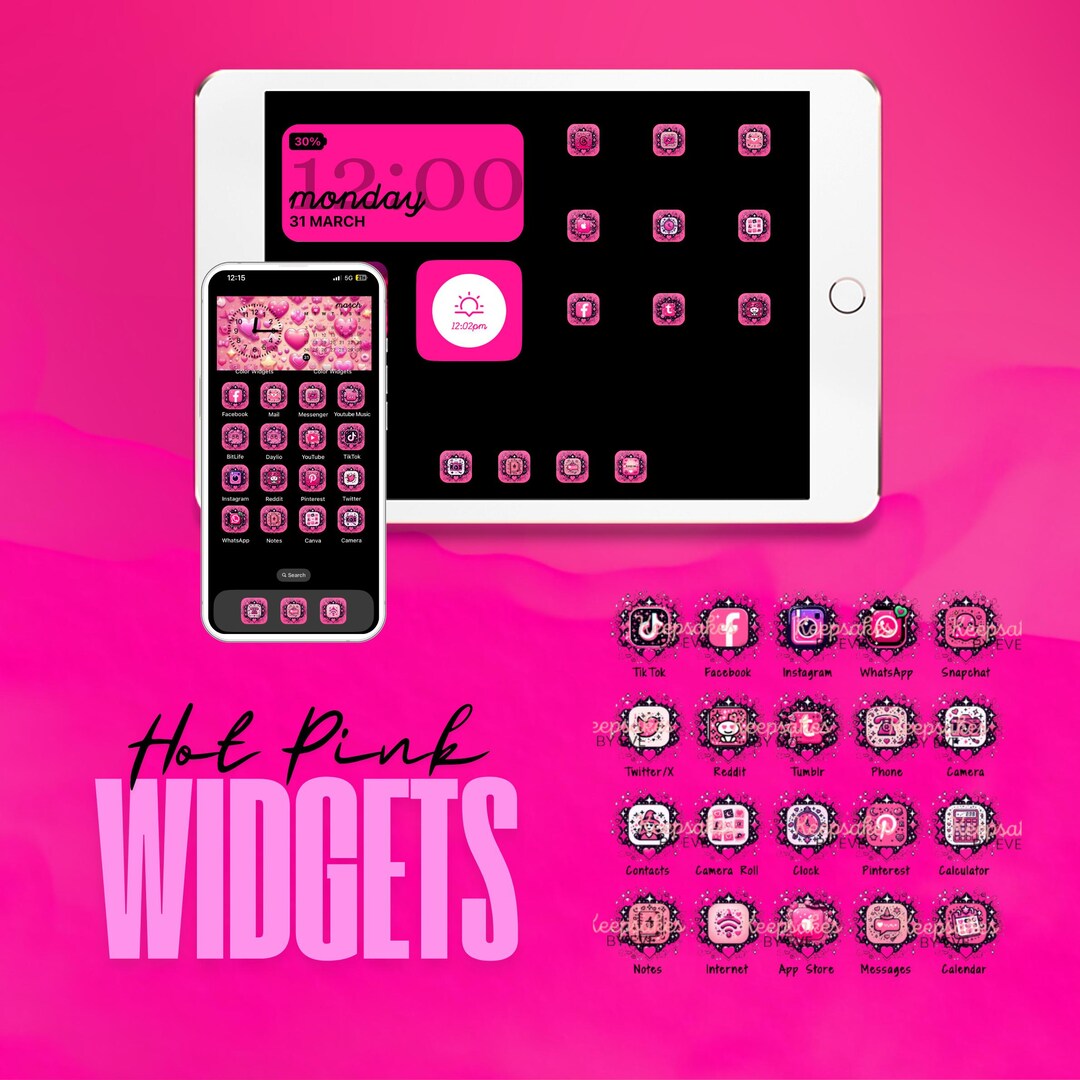 Hot Pink App Icons & Widgets: Ios Theme (PDF) - Etsy
