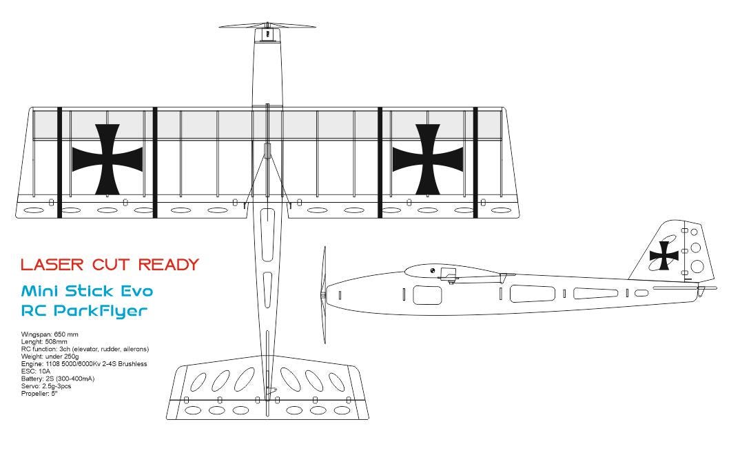 Mini Stick Evo RC Plane Plans | Balsa Model Aircraft, Laser Cut Files ...