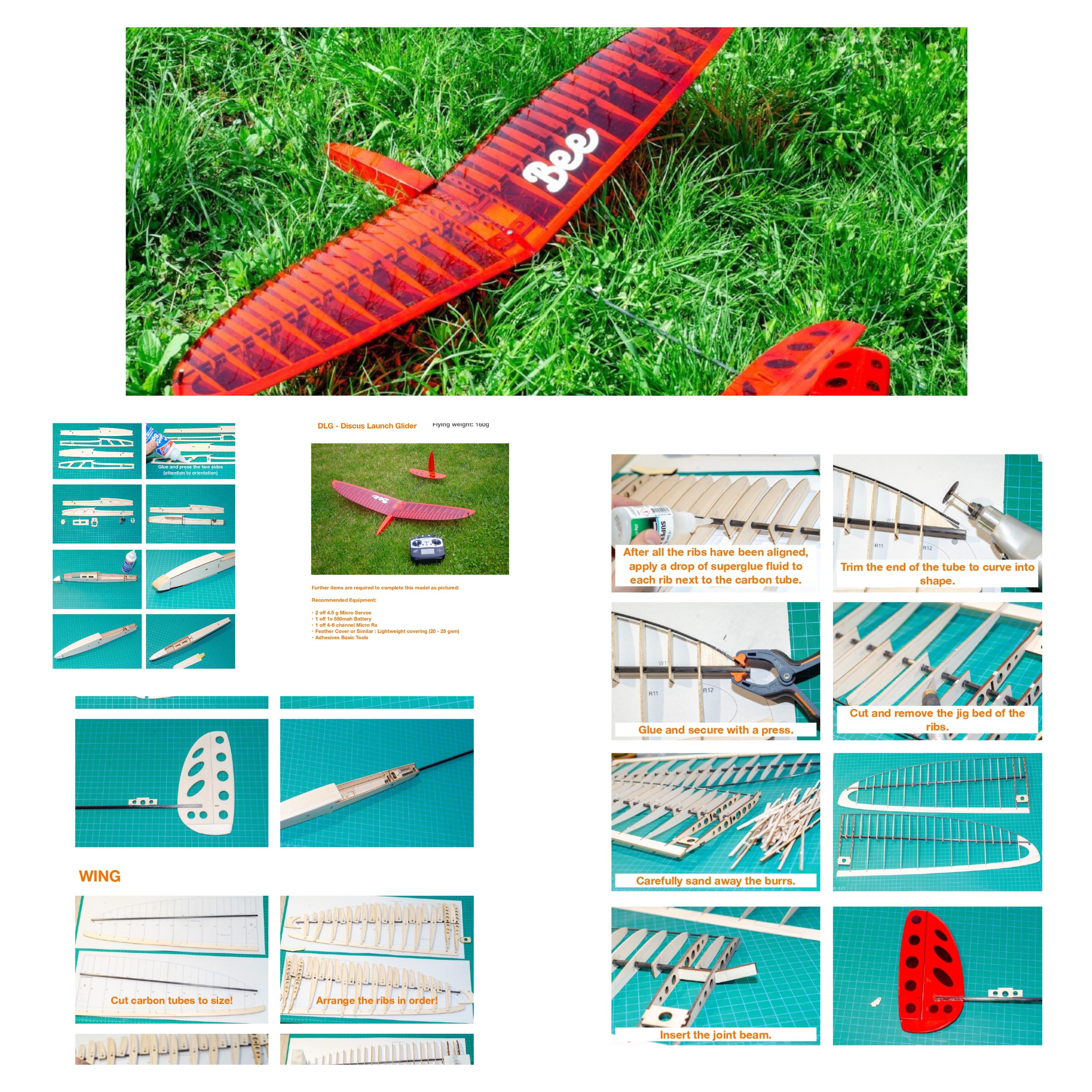 Bee DLG 1M Balsa RC Glider Plans | Laser-cut Ready (DXF Digital ...