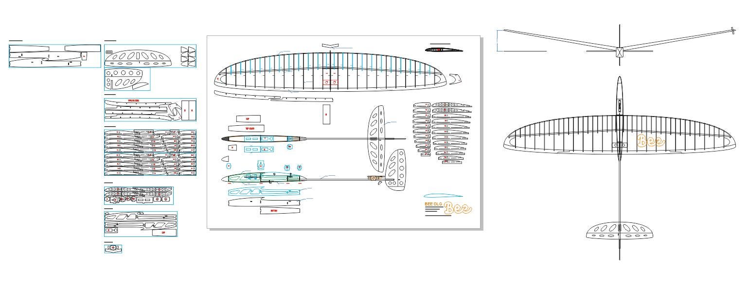 Bee DLG 1M Balsa RC Glider Plans | Laser-cut Ready (DXF Digital ...