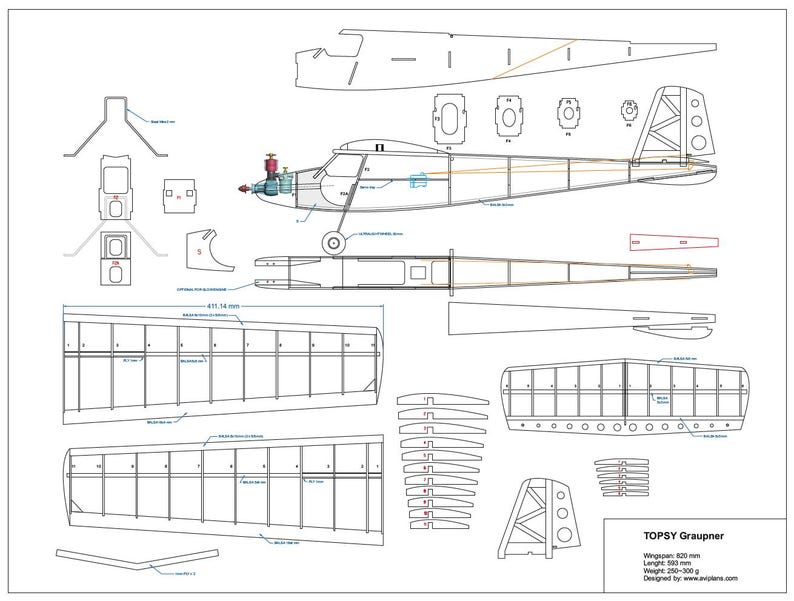 Topsy Graupner RC Model Plane | DXF Plans Laser CNC Cut Files (digital ...