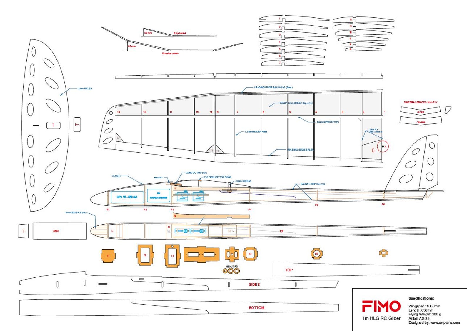 Fimo RC Glider 250g | DXF Plans for Balsa Models | Laser-cut Ready ...