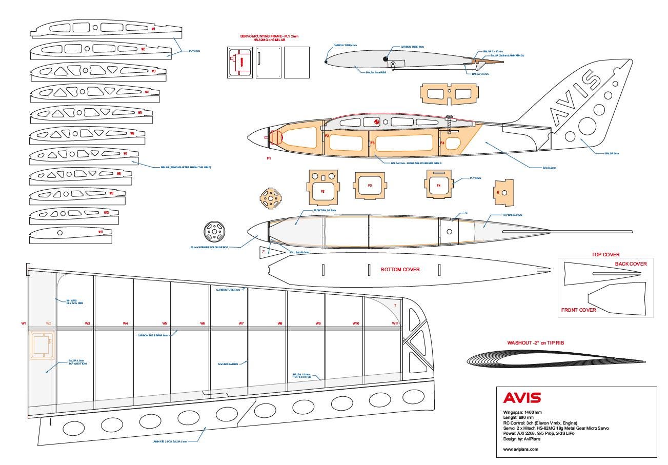 Avis RC Flying Wing Glider | DXF Plans Laser-cut Ready (DXF Digital ...