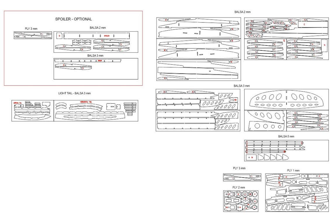 Colibri RC Glider 1.5m | DXF Plans for Balsa Models | Laser-cut Ready ...