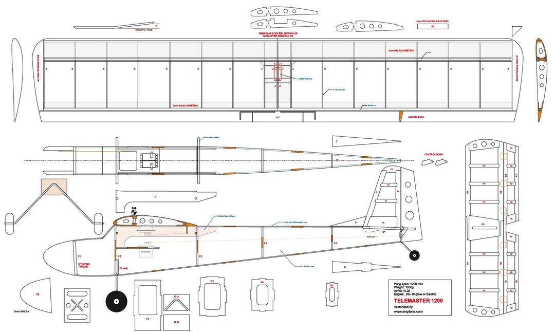 RC Plane DXF Plans – Telemaster 1200mm Trainer | Laser Cut Files for ...