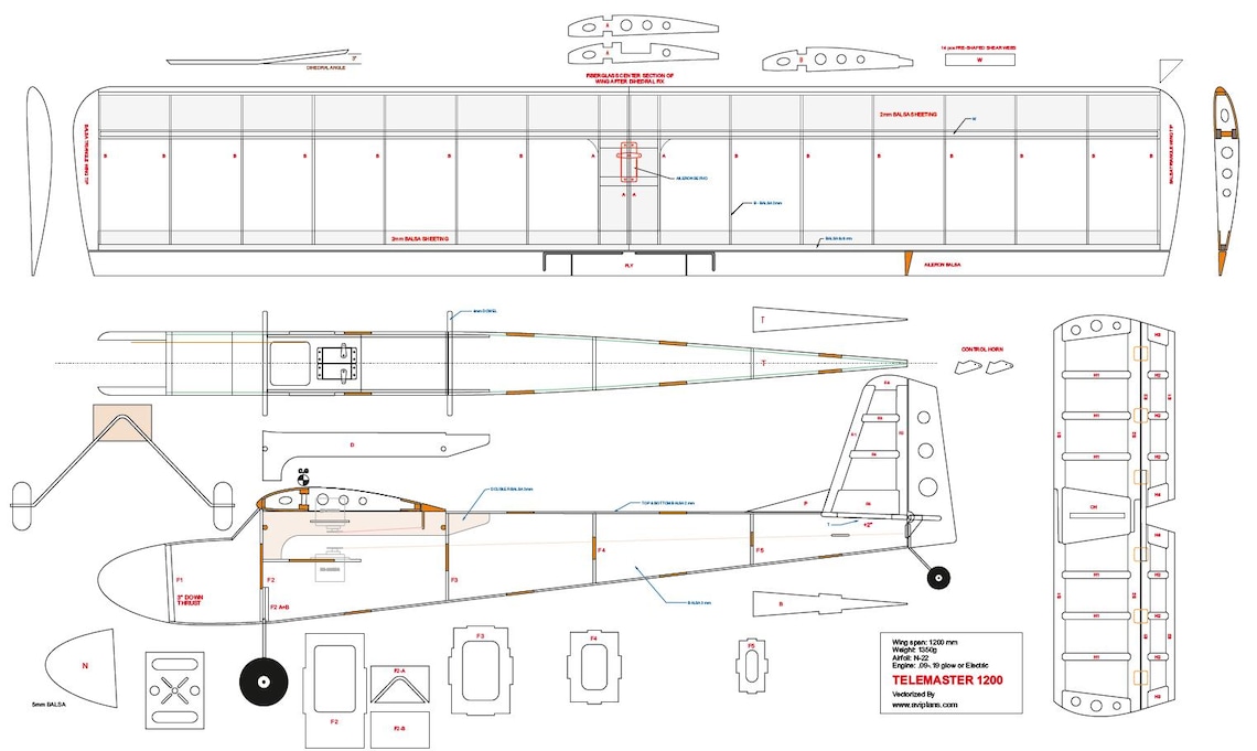 Telemaster Trainer RC Plane | DXF Plans for Balsa Models | Laser-cut ...