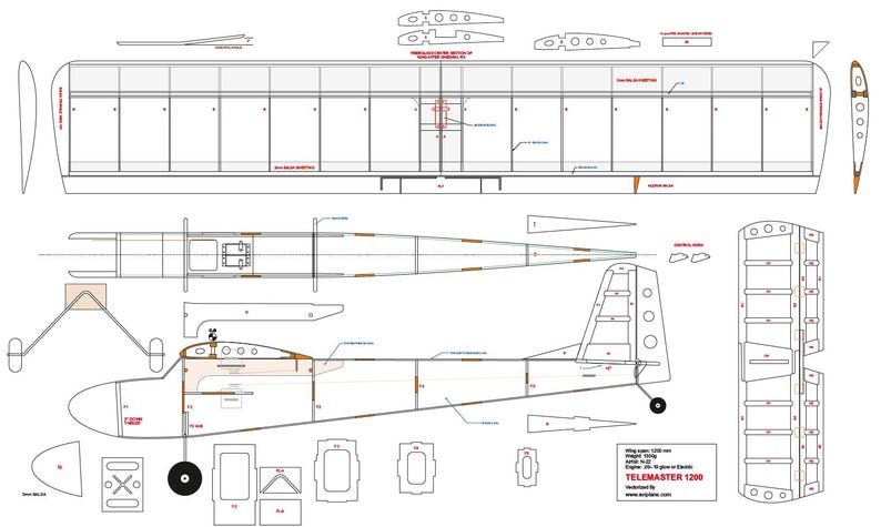 Telemaster Trainer RC Plane | DXF Plans for Balsa Models | Laser-cut ...