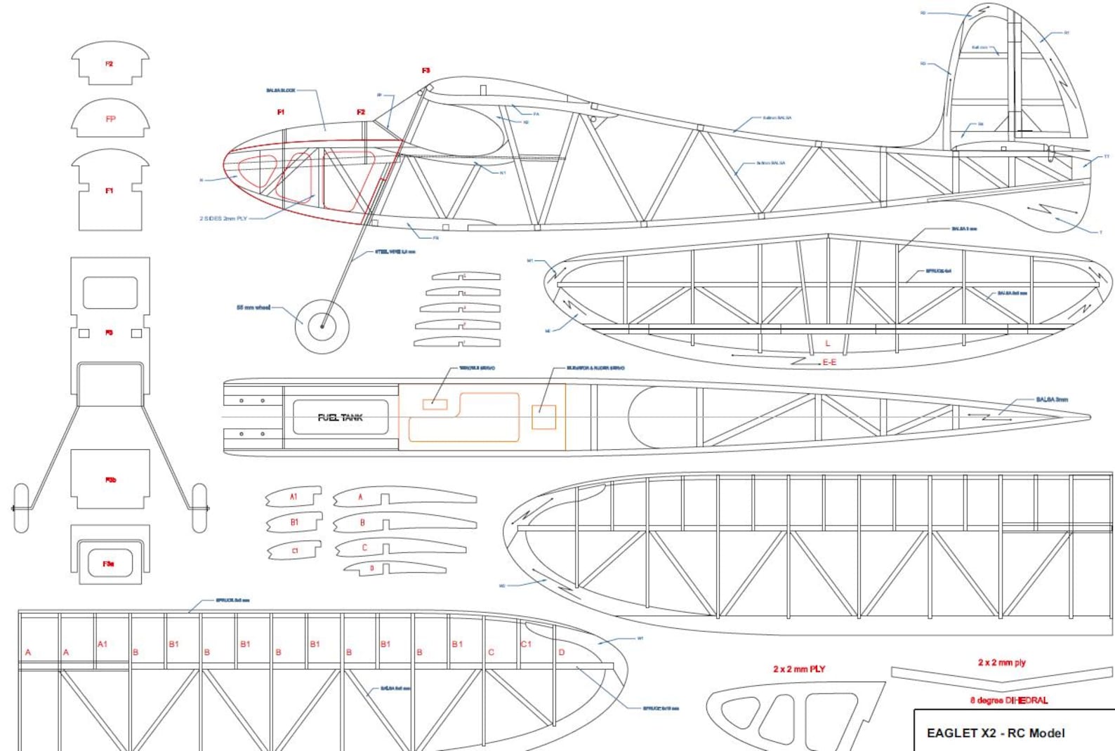Eaglet RC Vintage Plane | DXF Plans for Balsa Models | Laser-cut Ready ...