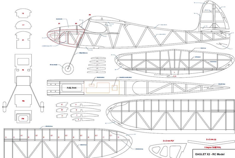 Eaglet RC Vintage Plane | DXF Plans for Balsa Models | Laser-cut Ready ...