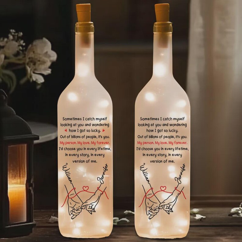 Personalized How Lucky I Am Bottle Lamp, Custom Couple Gift ...