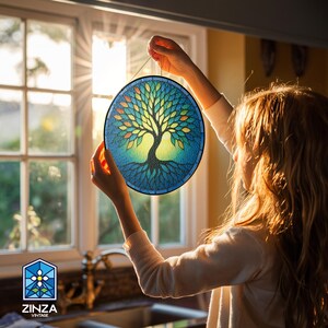 Tree of Life Stained Glass Suncatcher, Colorful Leaves With Roots ...
