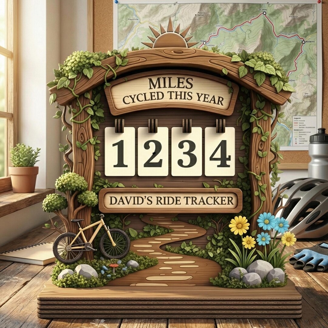 Cycling Miles Tracker Counter Personalized Bike Ride Decor, Custom Name ...