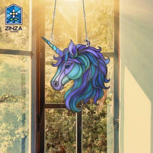 Magical Unicorn Acrylic Window Hanging Stained Glass Style Suncatcher ...