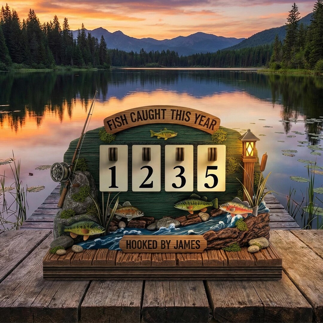 Fishing Tracker Fish Counter, Personalized Fishing Decor, Lake Cabin ...