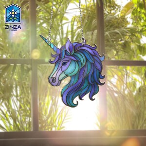Magical Unicorn Acrylic Window Hanging Stained Glass Style Suncatcher ...
