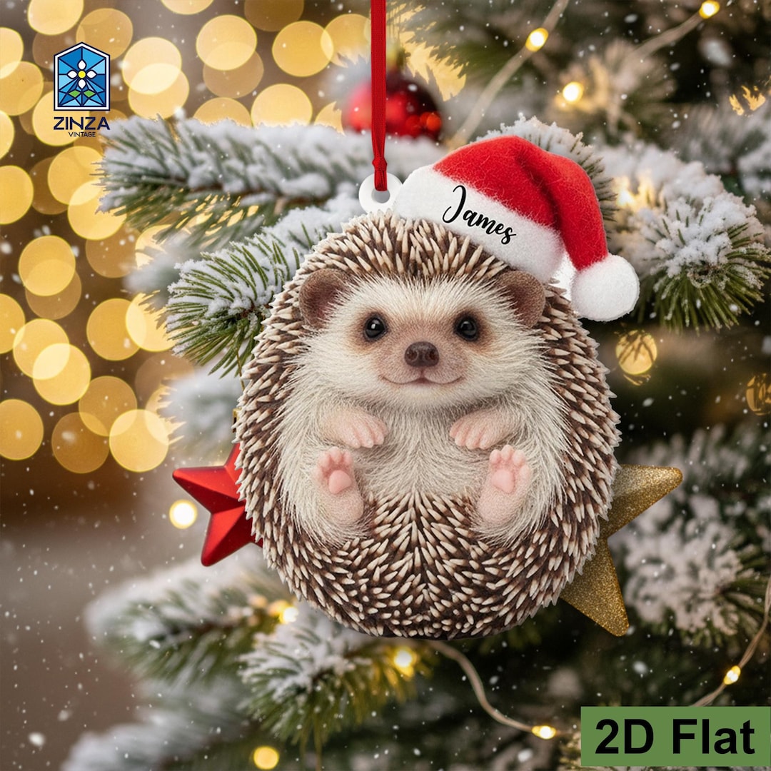 PERSONALIZABLE Hedgehog Xmas Ornament, Cute Holiday Acrylic Decor With ...