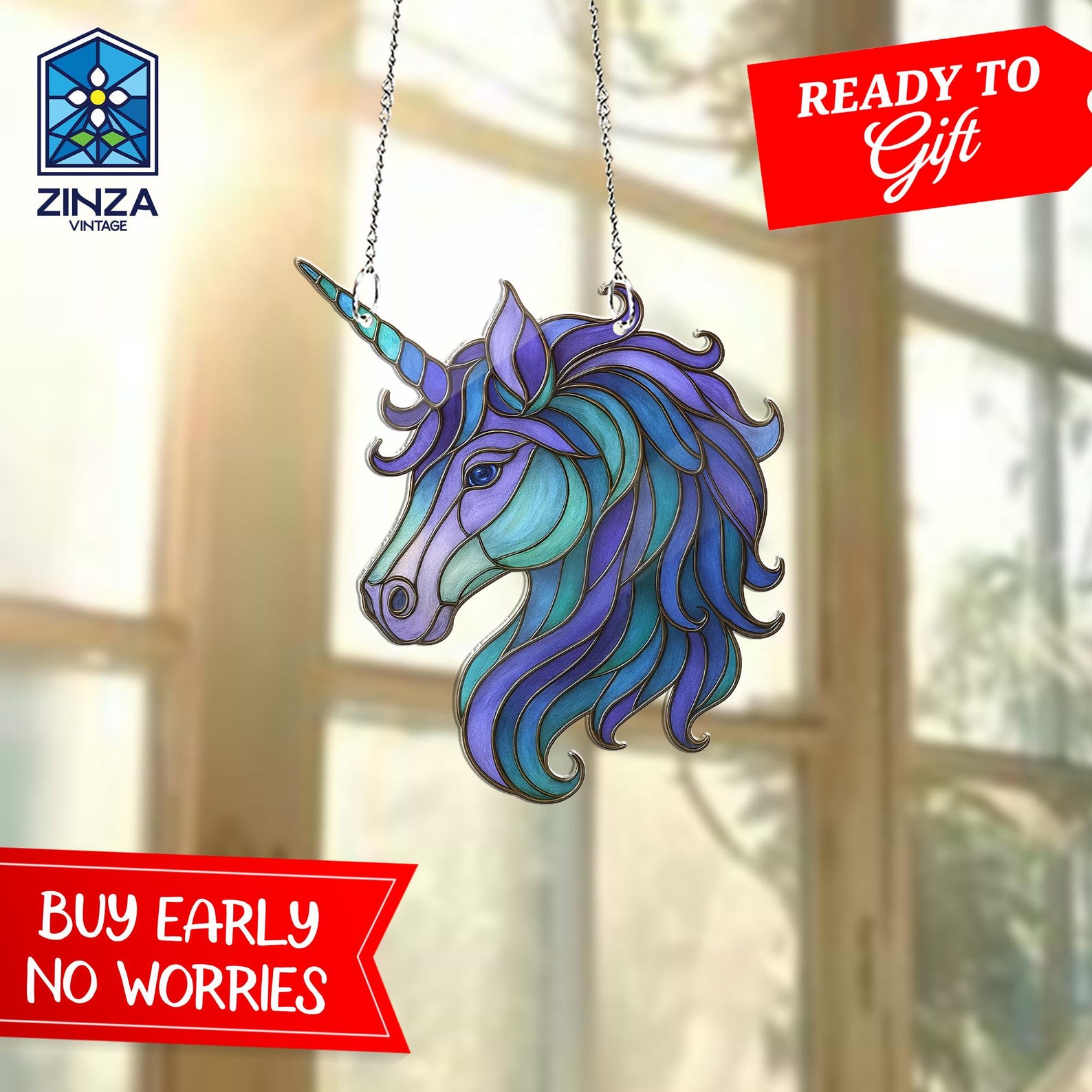 Magical Unicorn Acrylic Window Hanging Stained Glass Style Suncatcher ...