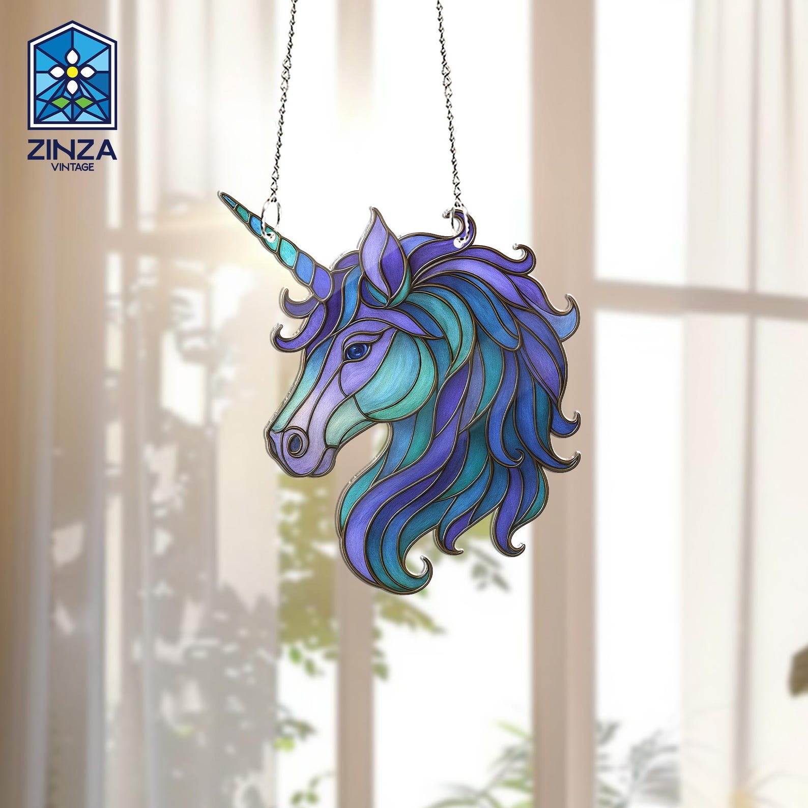 Magical Unicorn Acrylic Window Hanging Stained Glass Style Suncatcher ...