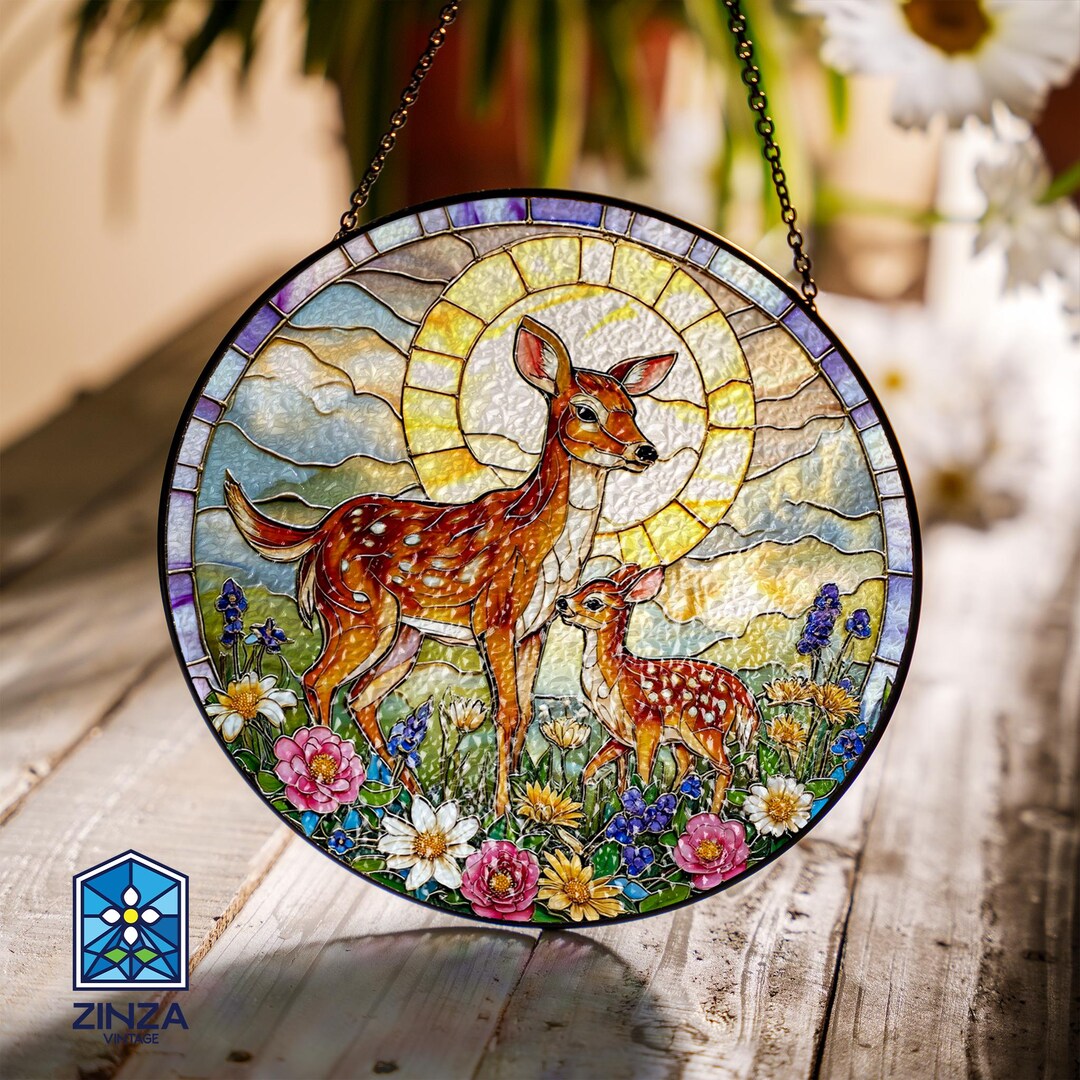 Deer and Fawn Suncatcher Window Hanging Acrylic Wildlife Forest Decor ...