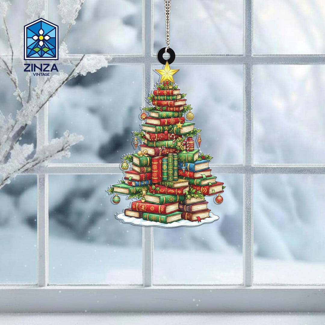 CUSTOMIZABLE Book Tree Ornament, PERSONALIZABLE Acrylic Christmas ...