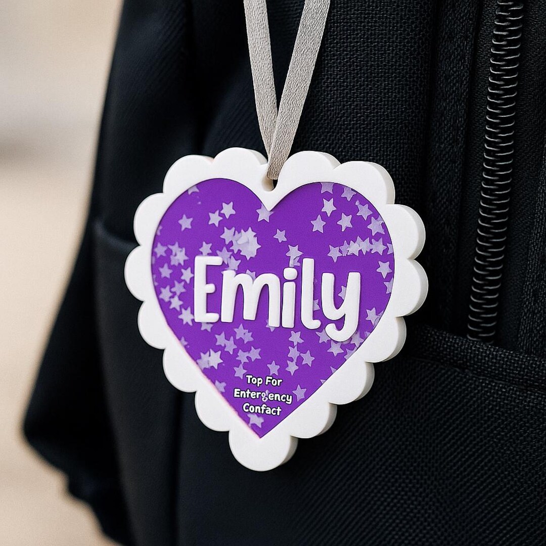 Personalized Heart Name Tag for Kids Backpack Customized Emergency ...