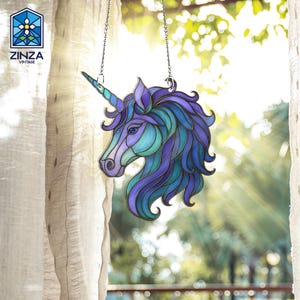 Magical Unicorn Acrylic Window Hanging Stained Glass Style Suncatcher ...