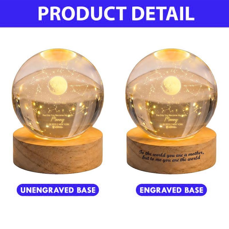 Personalized Crystal Ball Night Light, LED Globe Lamp, Custom Engraved ...