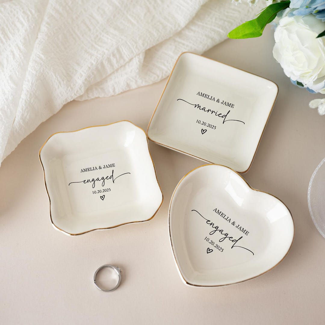 Personalized Engagement Ring Dish, Wedding Gifts for Couple, Engaged ...