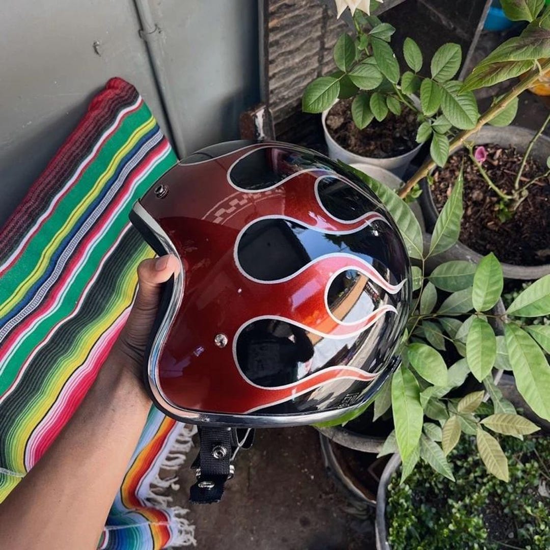 New ! Vintage Helmet Custom Flame Candy Red Metalic BOBBER CHOPPER ...